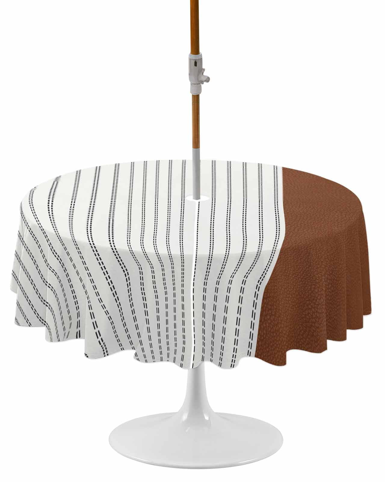 Boho Brown Leather Texture Round Outdoor Tablecloth, Waterproof Table ...