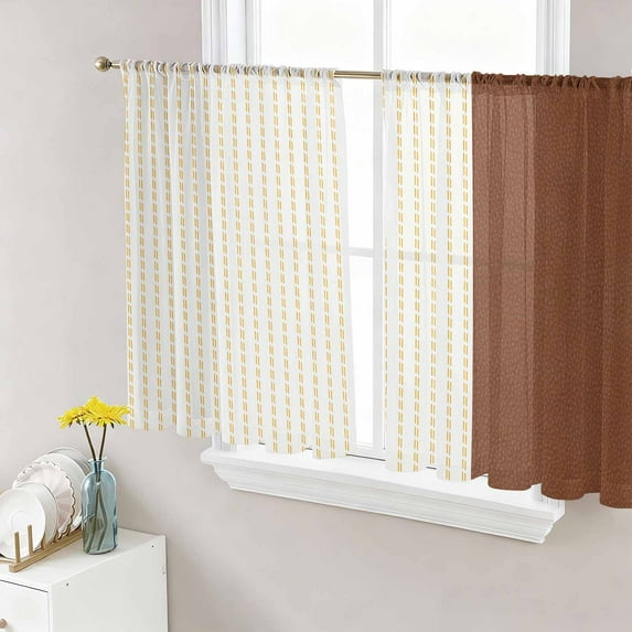 Boho Brown Leather Texture Semi Sheer Curtains 54 Inch Length 2 Panels ...