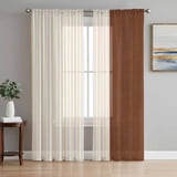 Boho Brown Leather Texture Semi Sheer Curtains 63 Inch Length 2 Panels ...