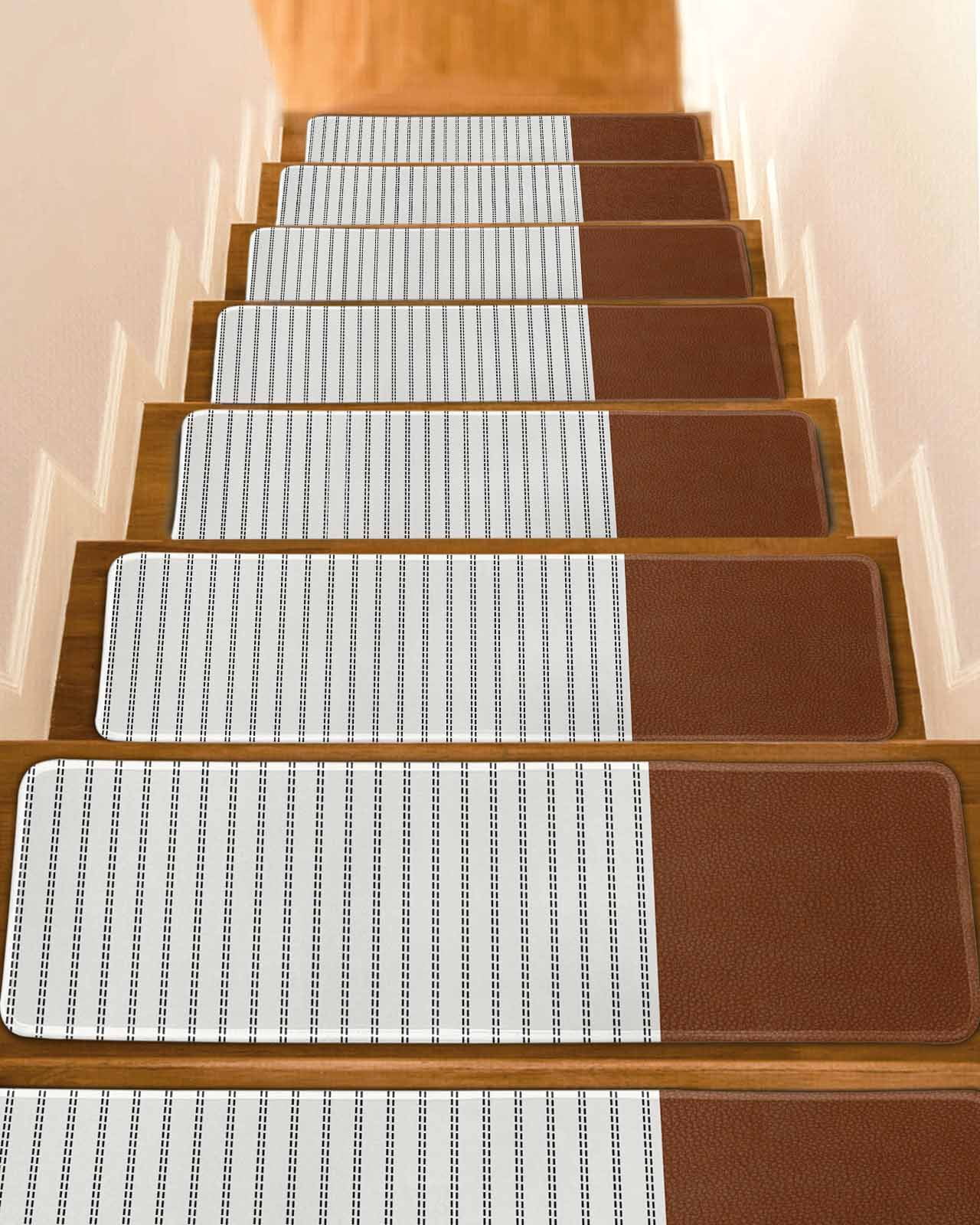 Boho Brown Leather Texture Stair Treads for Wooden Steps Indoor Runner ...
