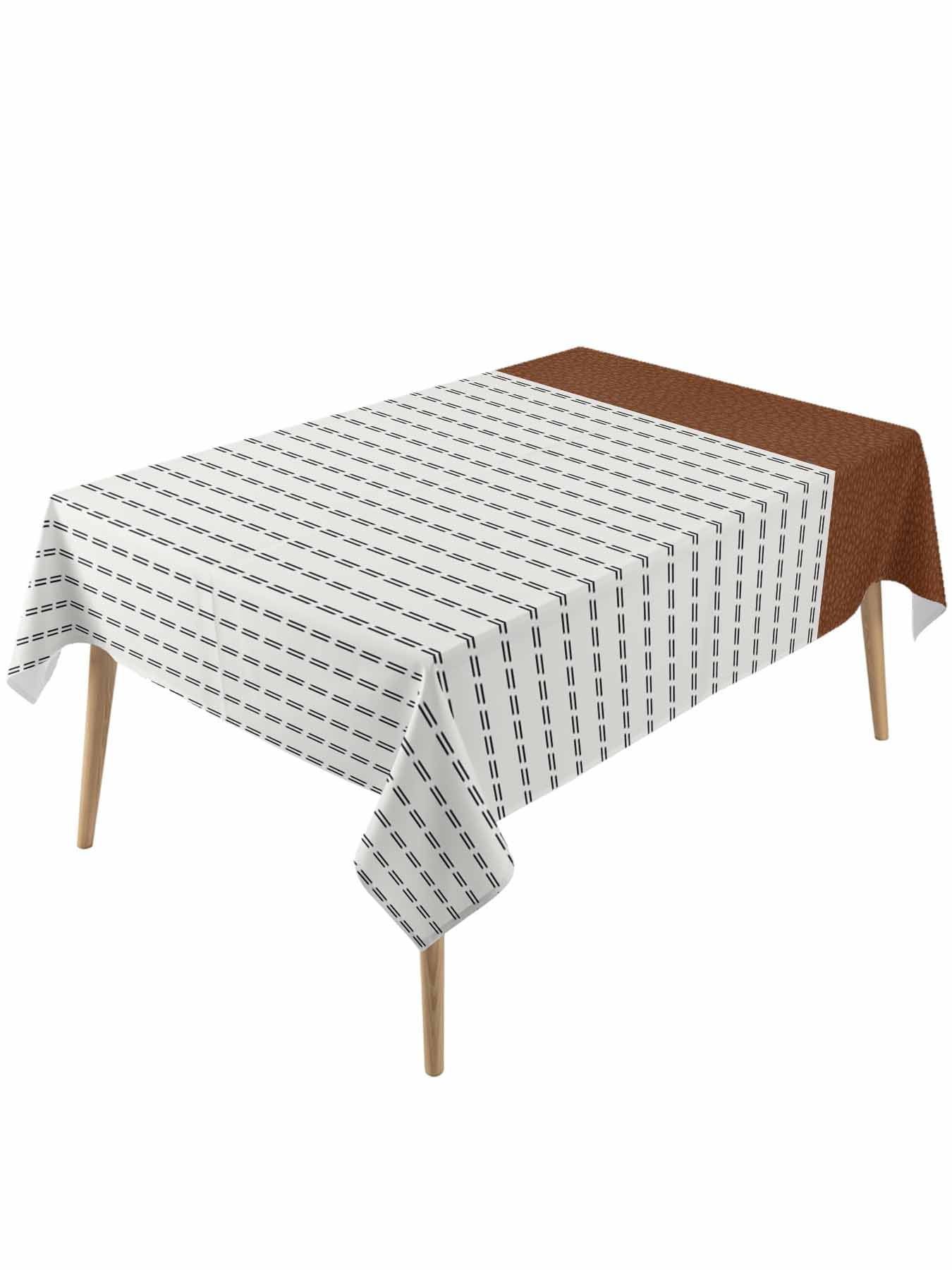 Boho Brown Leather Texture Table Cloth, Modern Black Striped Waterproof ...