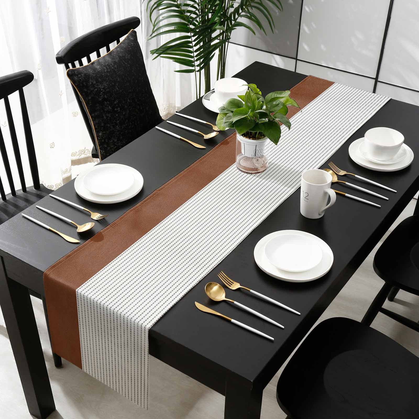Boho Brown Leather Texture Table Runner 36 Inches Small, Modern Black ...