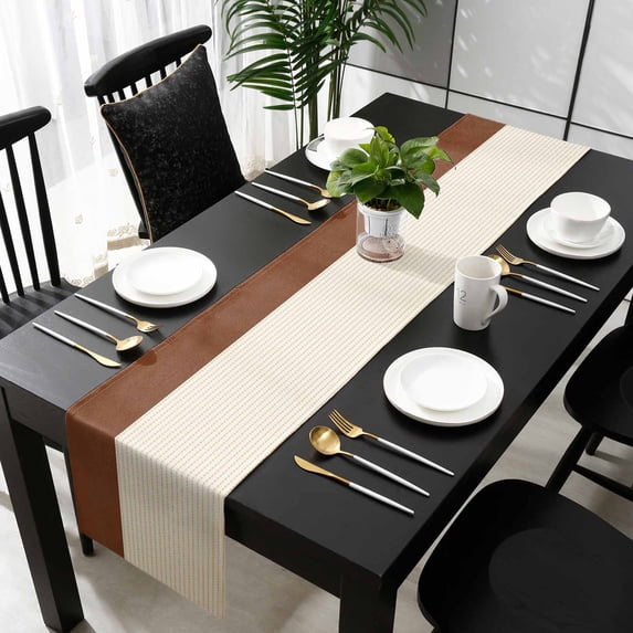Boho Brown Leather Texture Table Runner 72 Inches Long, Modern Yellow ...
