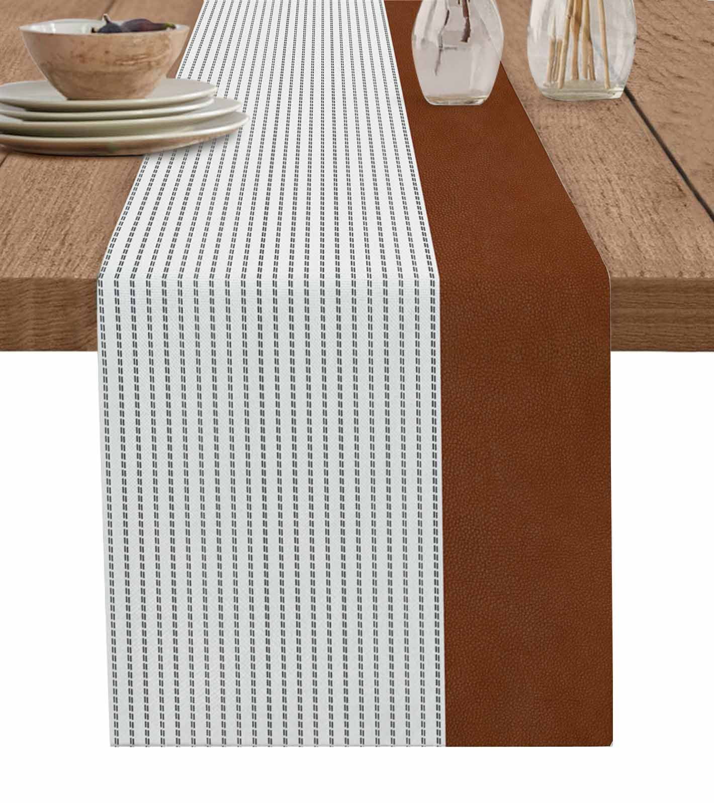 Boho Brown Leather Texture Table Runner Modern Black Striped ...