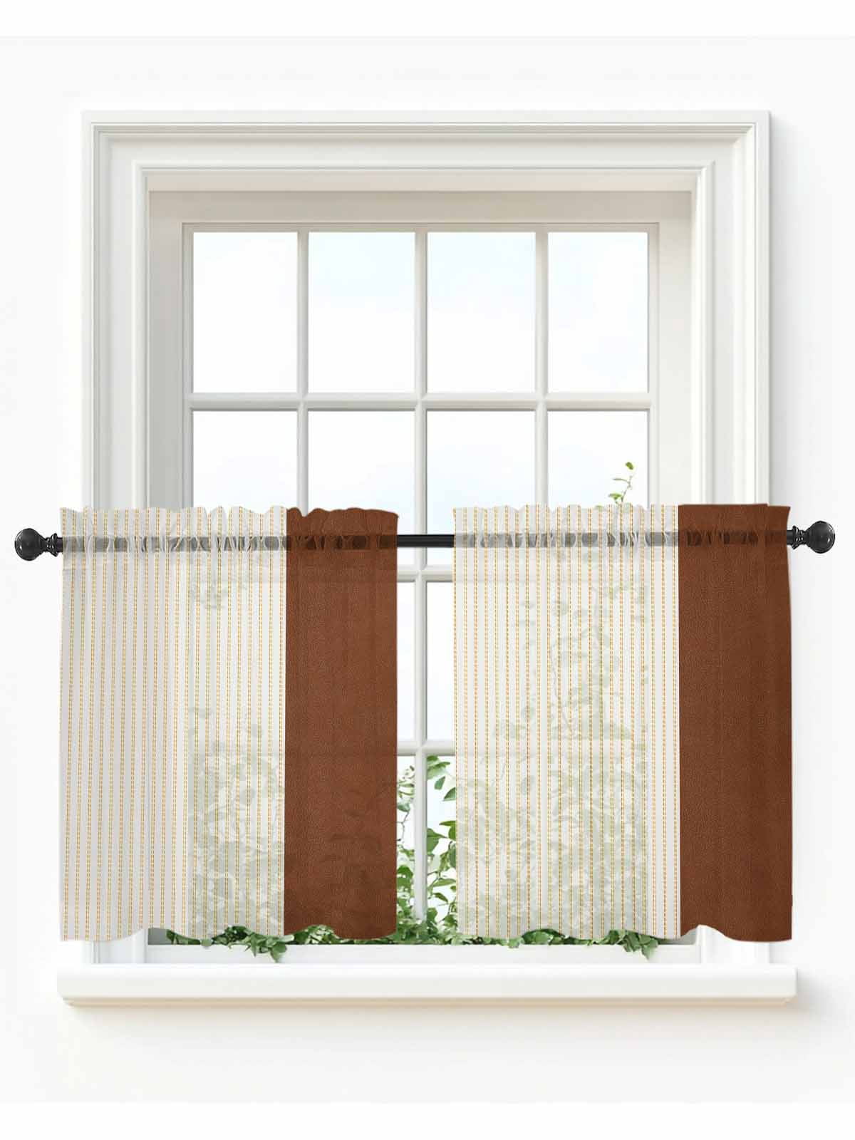 Boho Brown Leather Texture Tier Curtains 36 Inch Length,Sheer Curtains ...