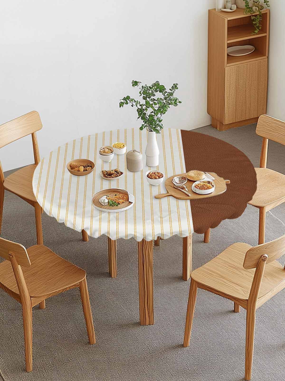 Boho Brown Round Fitted Tablecloth with Elastic Edge, Leather Texture ...