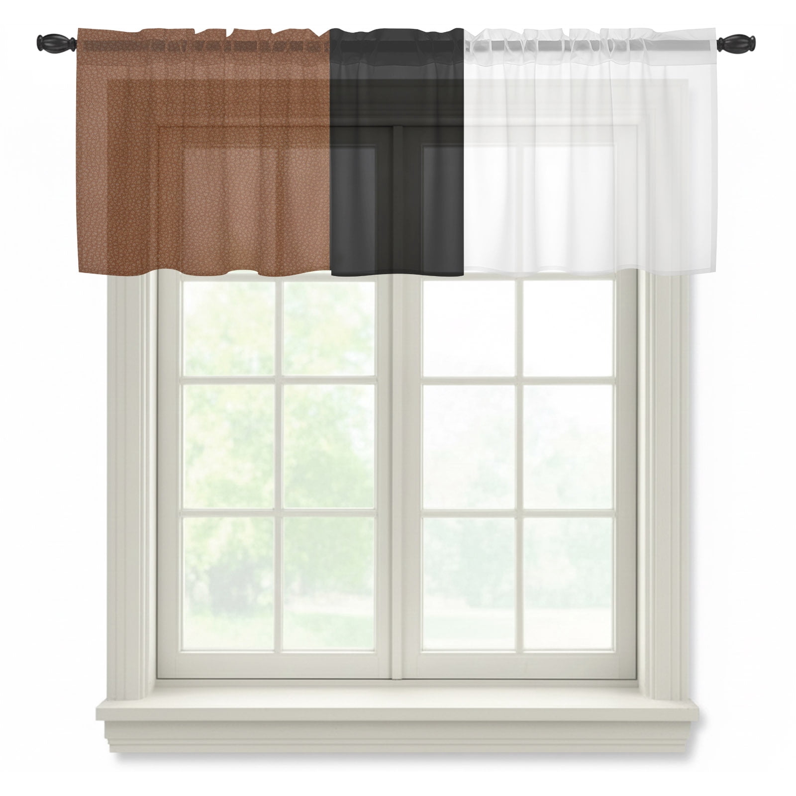 Boho Brown Semi Sheer Valance Curtains, Black and White Striped Tribal ...