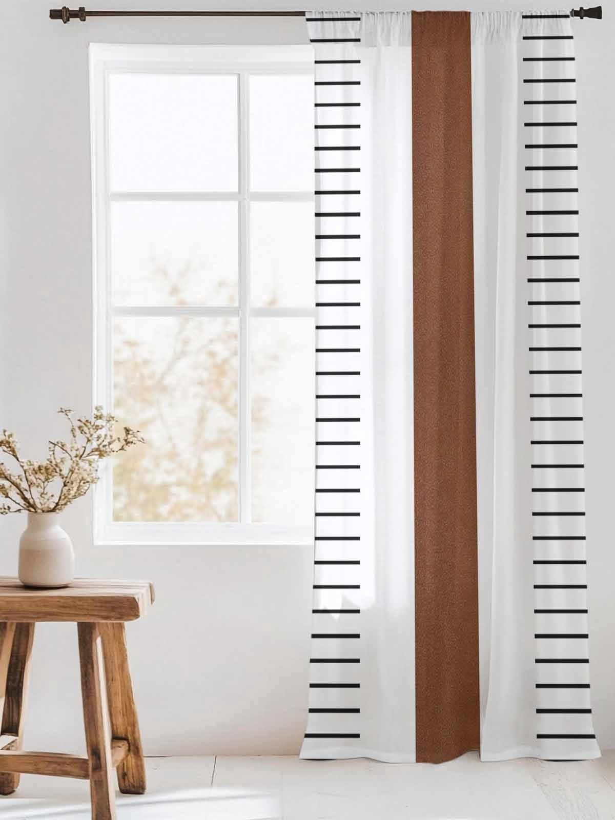 Boho Brown Sheer Curtains 108 Inch Long 1 Panel Striped Tribal ...