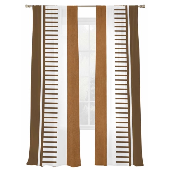 Boho Brown Sheer Curtains 96 inches Long, Striped Tribal Farmhouse ...
