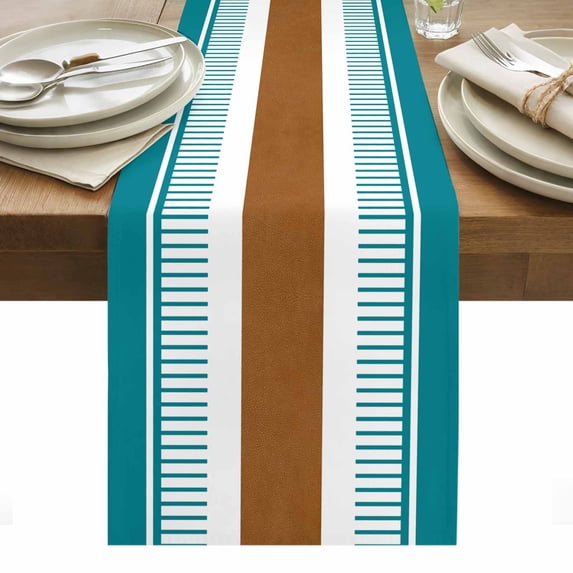 Boho Brown Table Runner, and Blue Striped Tribal Farmhouse Style Cotton ...