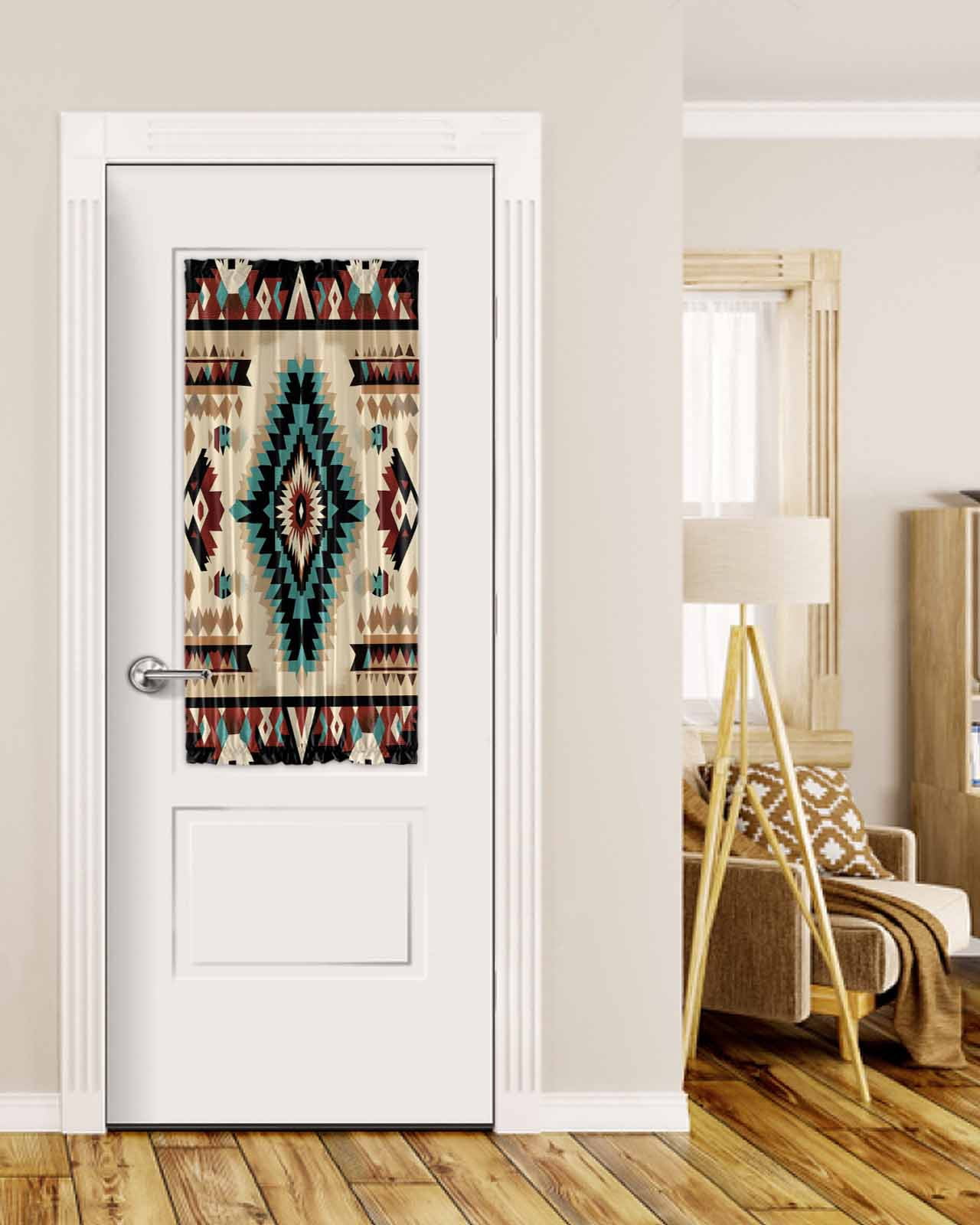 Boho Brown Teal Red Blackout Door Curtains for French, Glass,Front ...