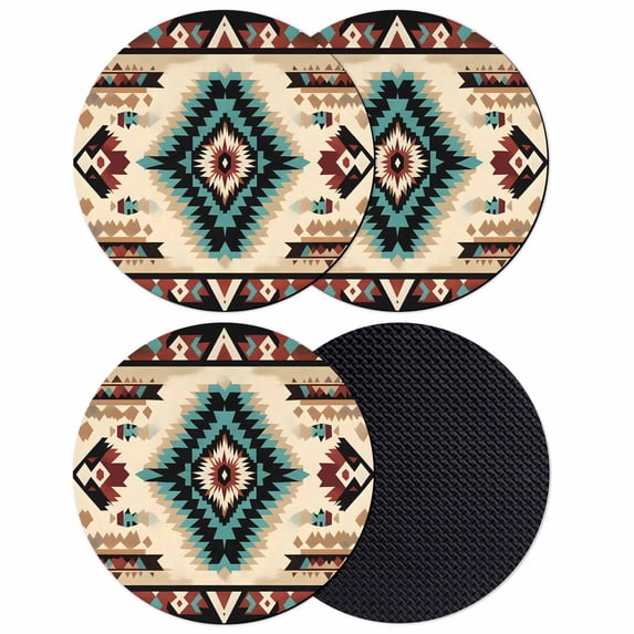Boho Brown Teal Red Coasters Set of 4, Southwestern Geometric Abstract ...