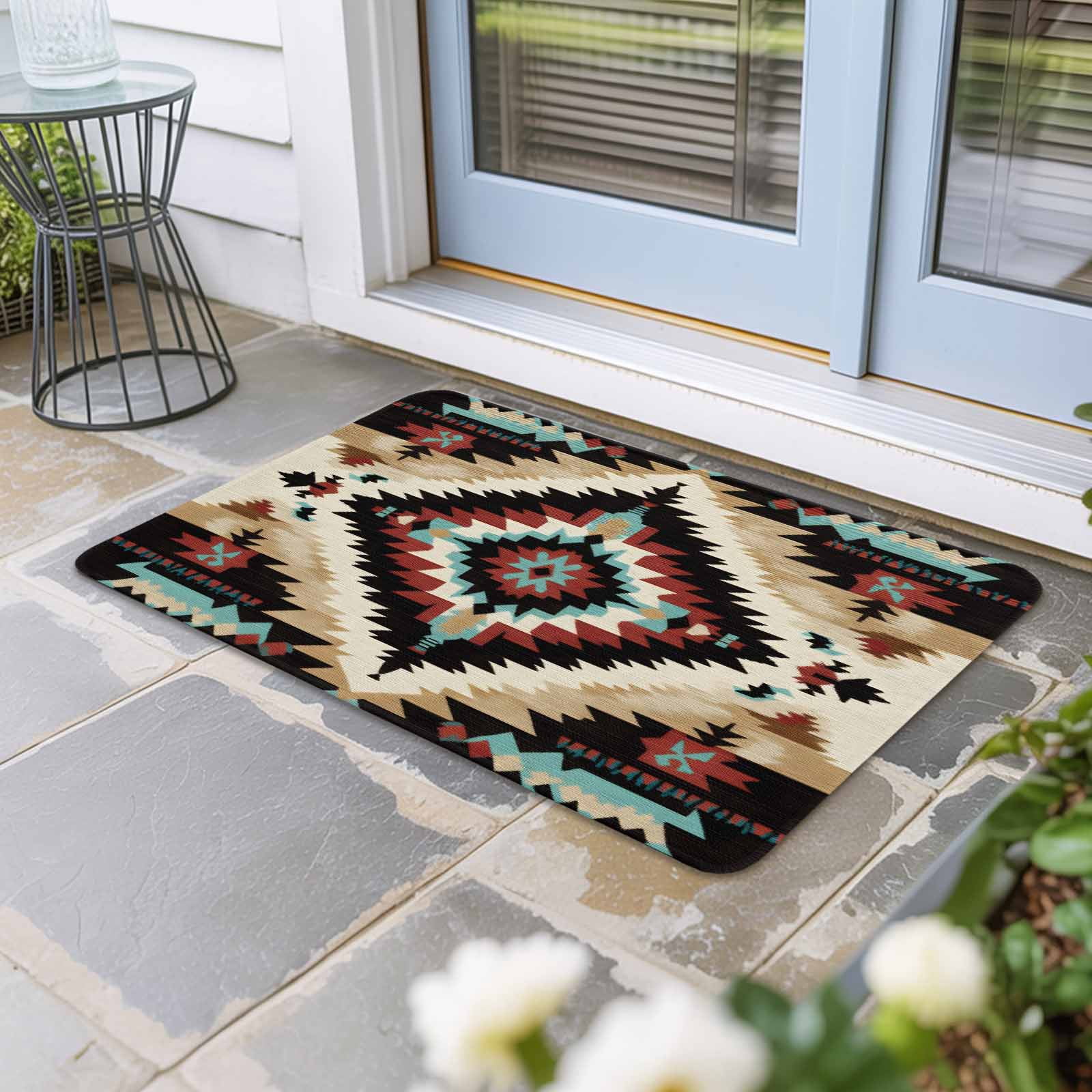 Boho Brown Teal Red Door Mat Indoor Outdoor,Southwestern Geometric Art ...