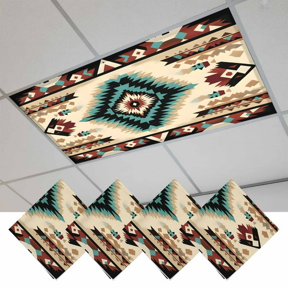 Boho Brown Teal Red Fluorescent Light Covers, Southwestern Geometric ...