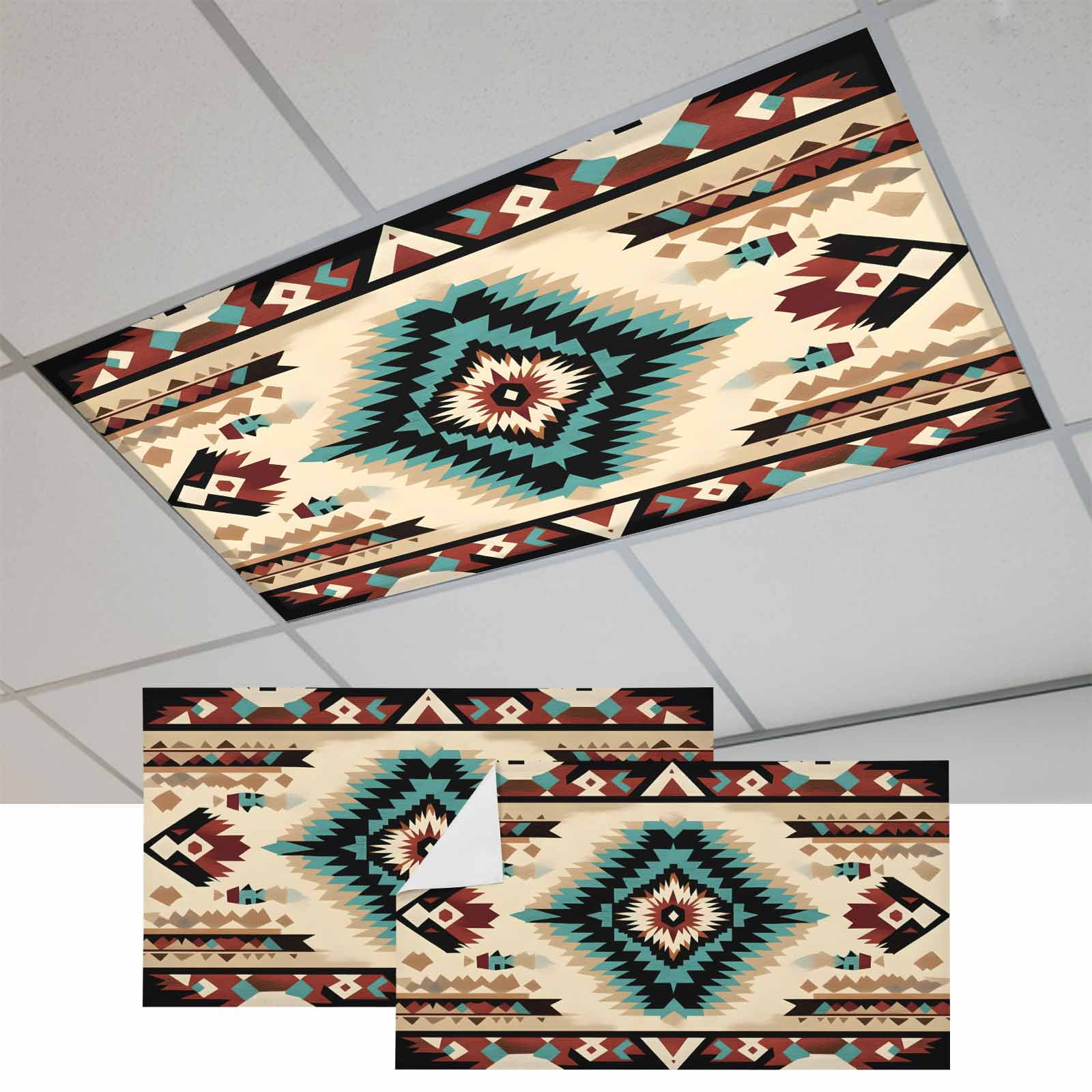 Boho Brown Teal Red Fluorescent Light Covers, Southwestern Geometric ...