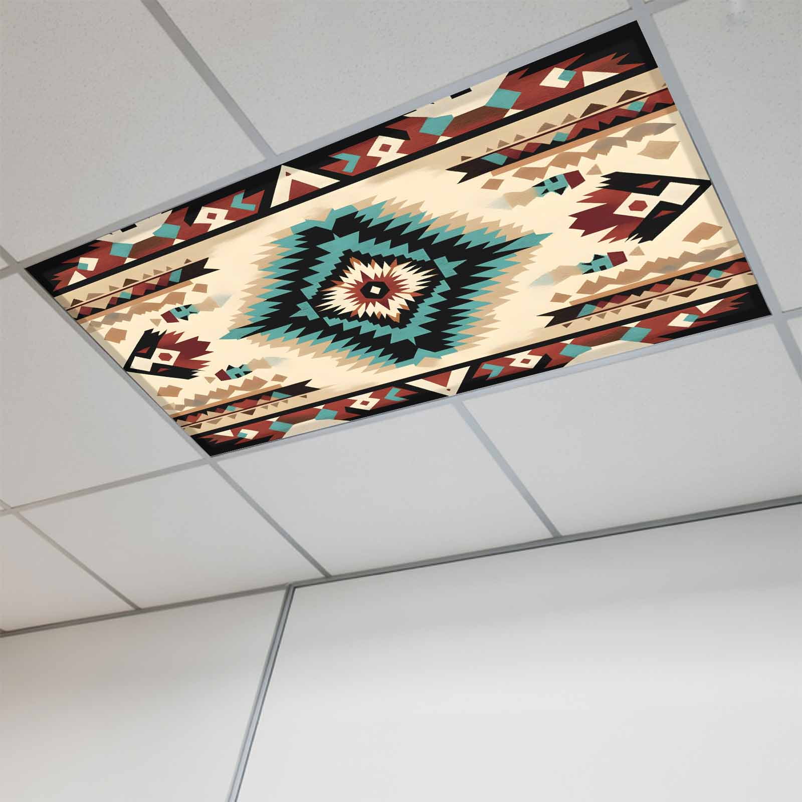 Boho Brown Teal Red Fluorescent Light Covers, Southwestern Geometric ...