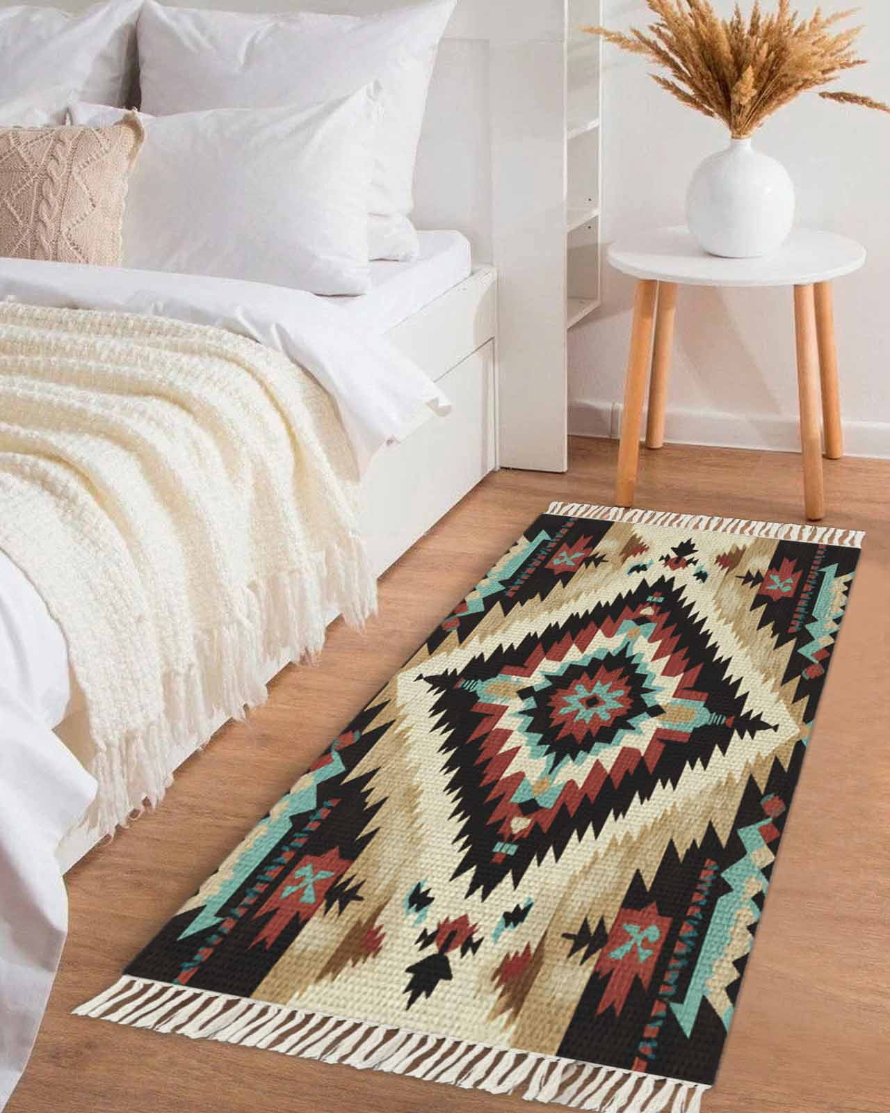 Boho Brown Teal Red Hallway Runner Rug 2x6ft,Southwestern Geometric Art ...
