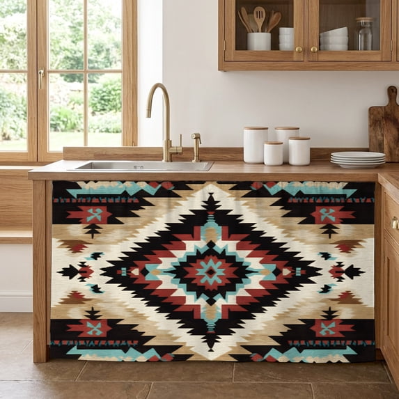Boho Brown Teal Red Pantry Cabinet Curtains 28''x51'', Southwestern ...