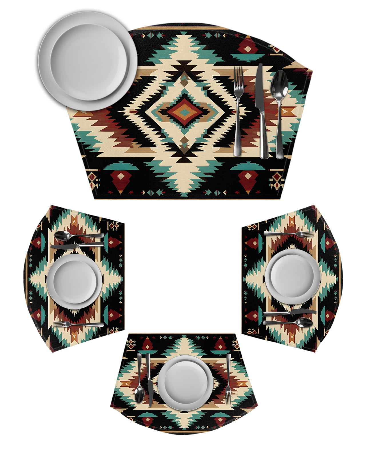 Boho Brown Teal Red Round Table Placemats Set of 6 Wedge Placemats ...