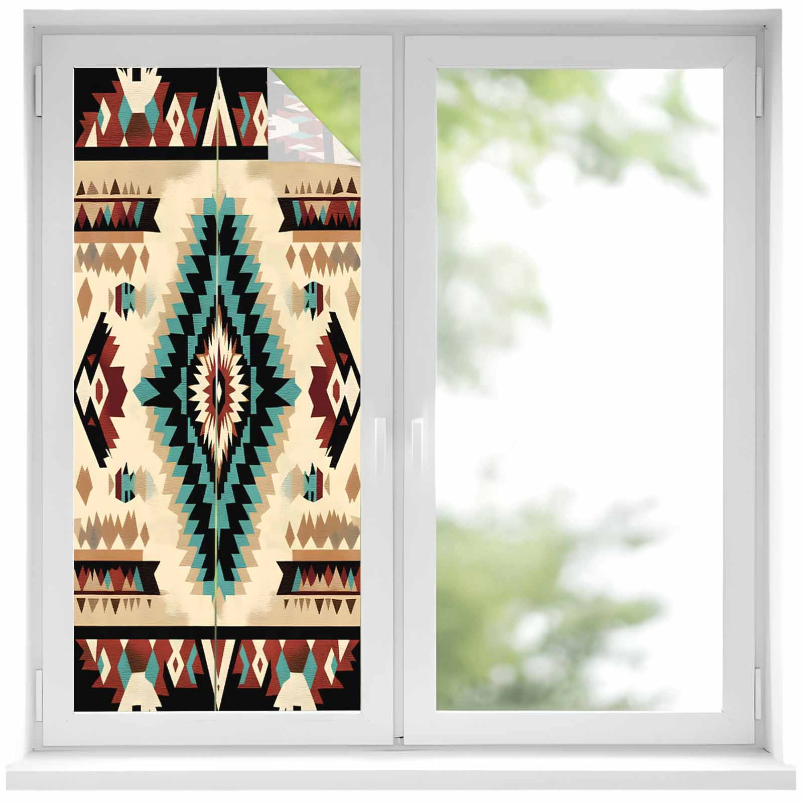 Boho Brown Teal Red Window Privacy Film, Southwestern Geometric ...