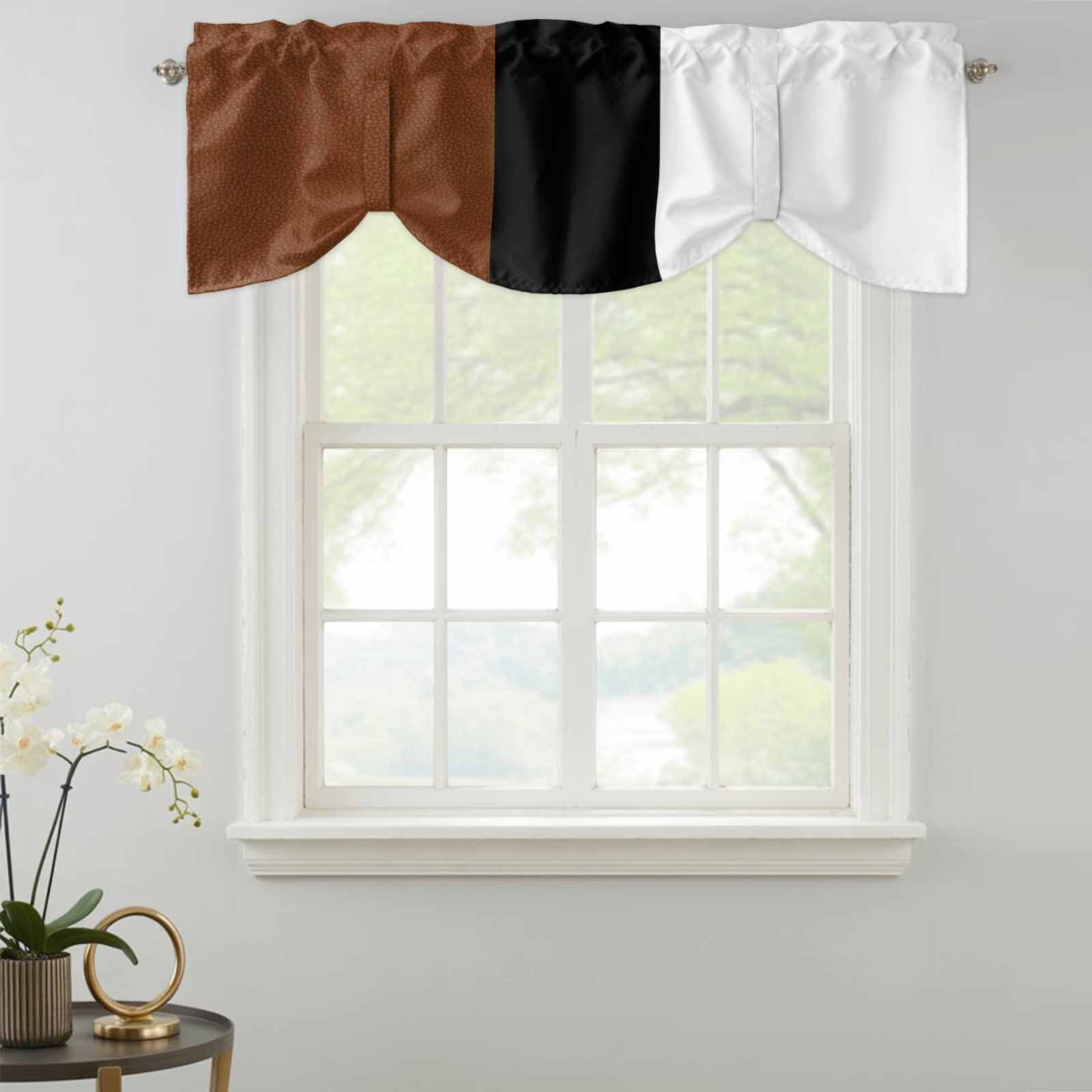 Boho Brown Tie Up Valances Curtain, Black and White Striped Tribal ...