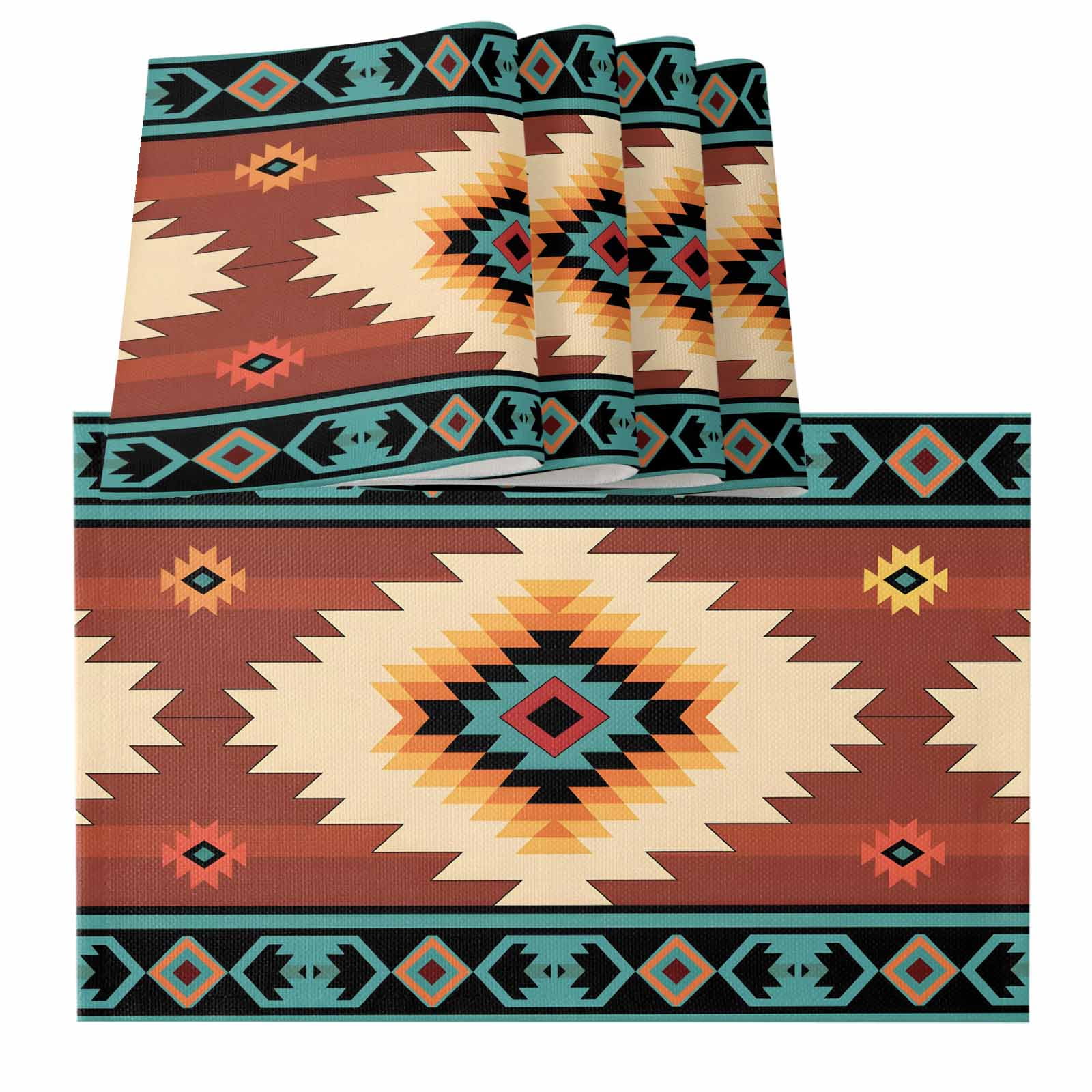 Boho Brown Turquoise Abstract Tribal Ethnic Geometric Burlap Kitchen ...