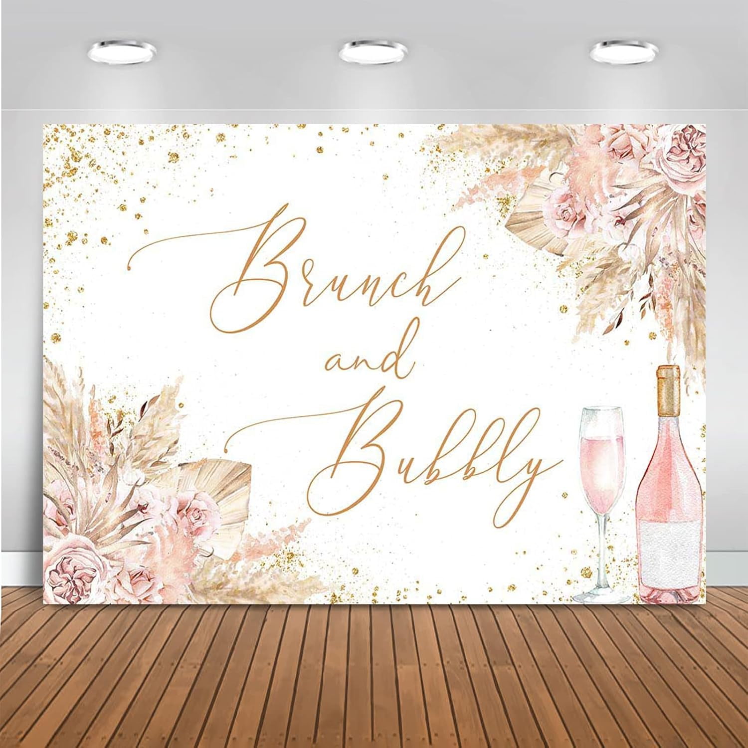 Boho Brunch and Bubbly Bridal Shower Backdrop Bohemia Pampas Pink ...