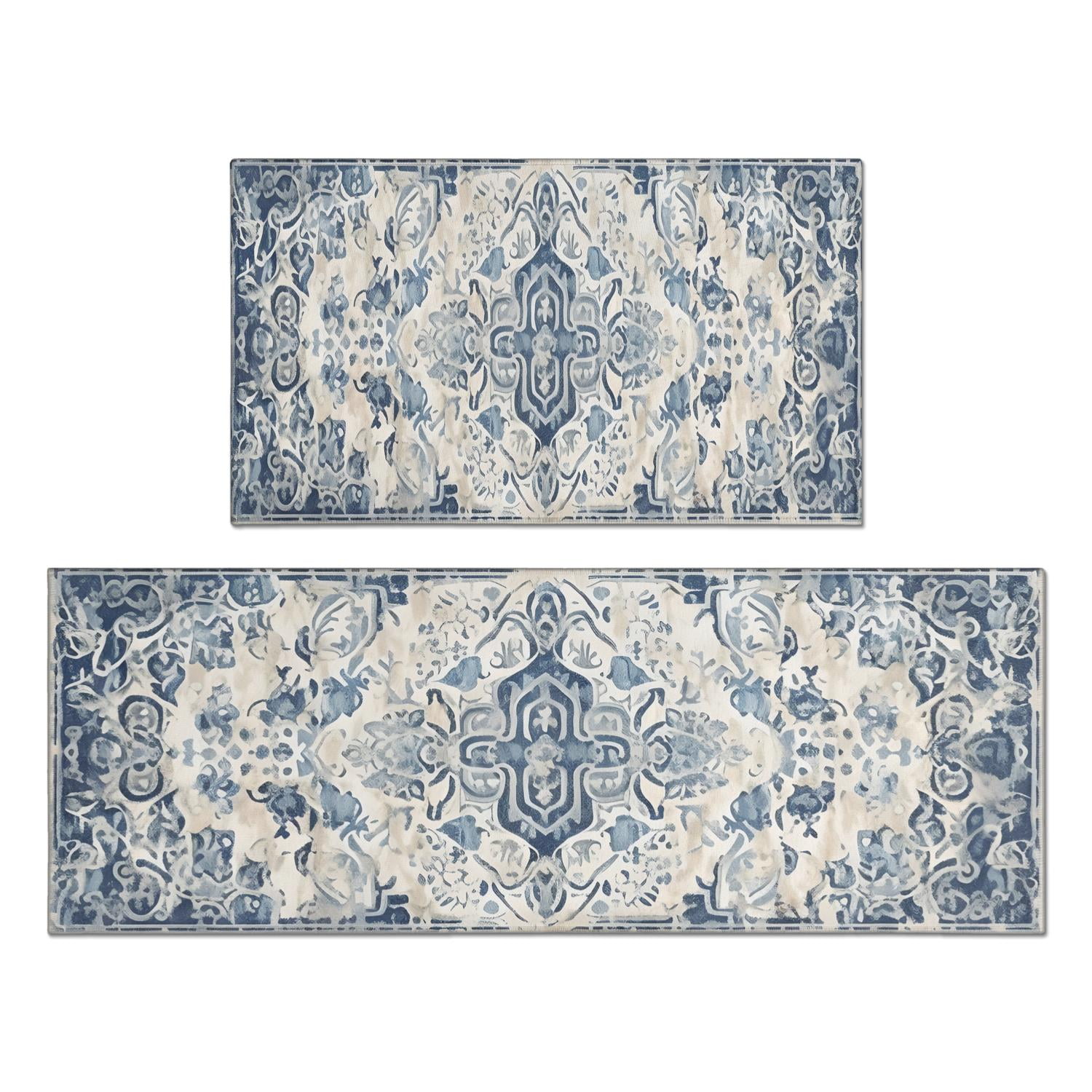 Boho Bule Vintage Ethnic Farmhouse Kitchen Mats for Floor 2 Piece Set ...