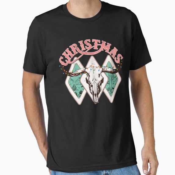 Boho Bull Horns Christmas Western Holiday Rustic Graphic Design Unisex ...