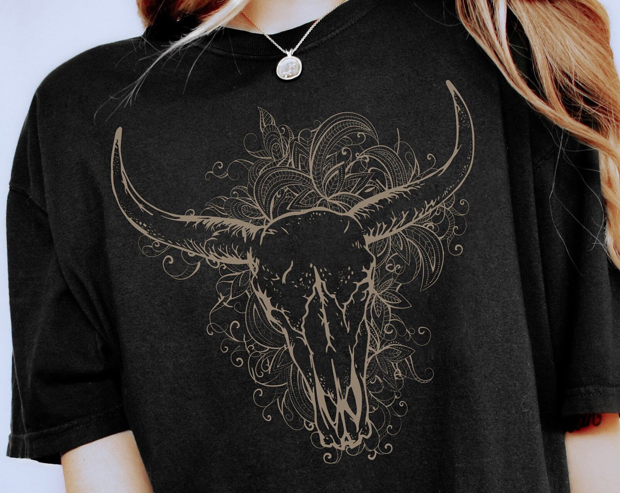 Boho Bull Skull Shirt Country Shirts Flower Longhorn Skull Tee Cowgirl ...