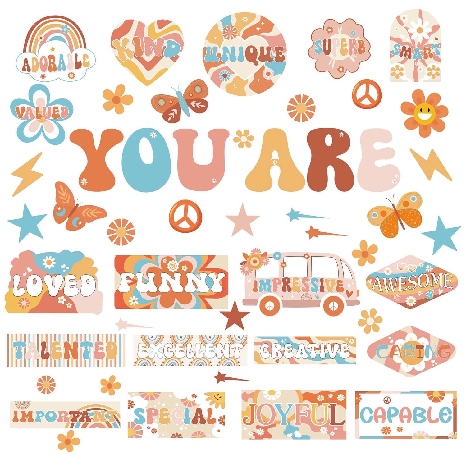 Boho Bulletin Board Decorations,Groovy Affirmation Station Bulletin ...