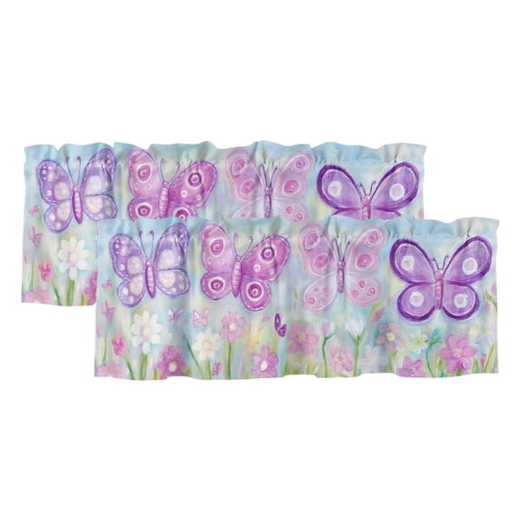 Boho Butterfly 2 Panels Kitchen Valance, Wildflowers Grass Floral ...