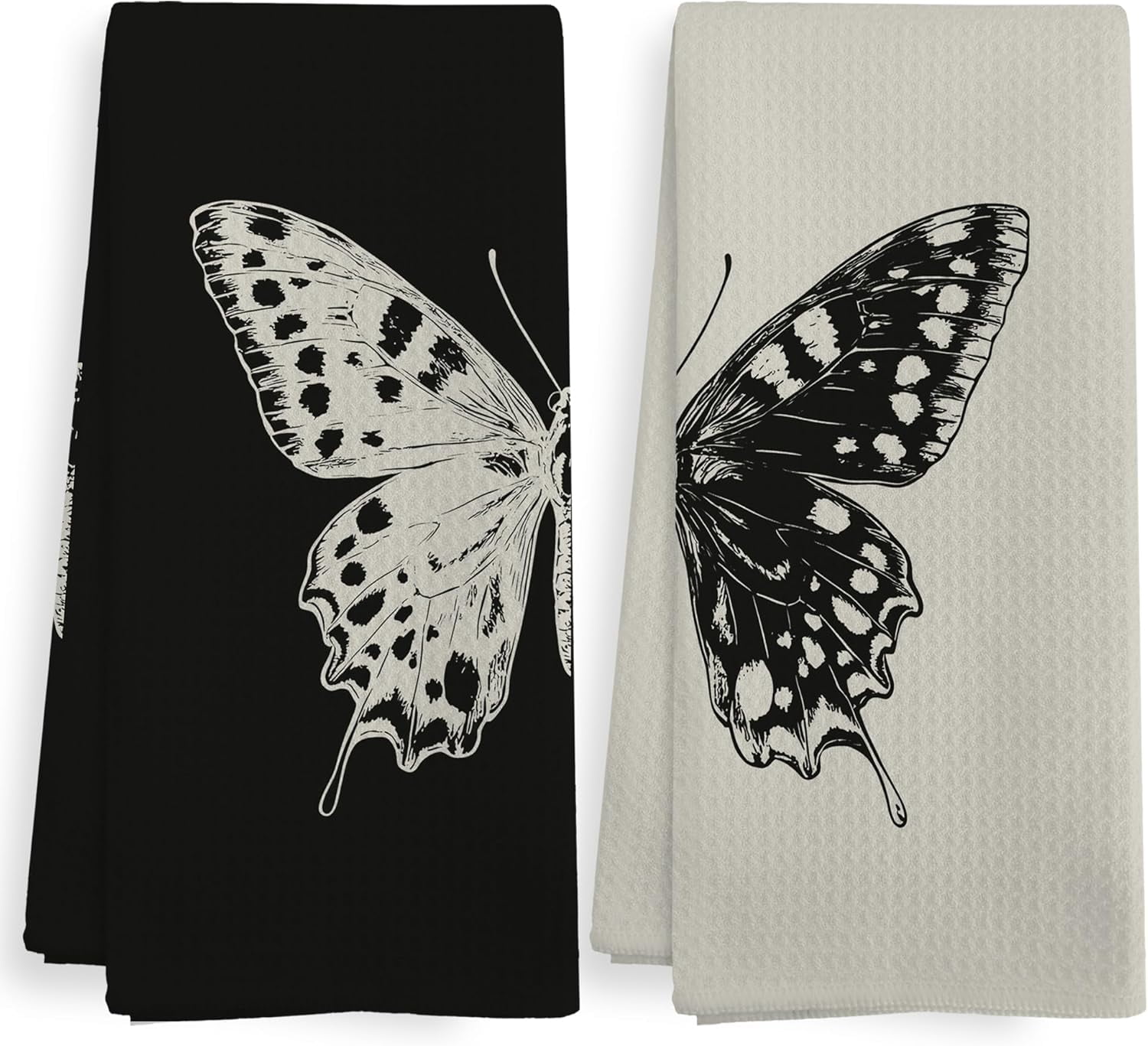 Boho Butterfly Kitchen Towels and Dishcloths Sets of 2, Moody Dark ...