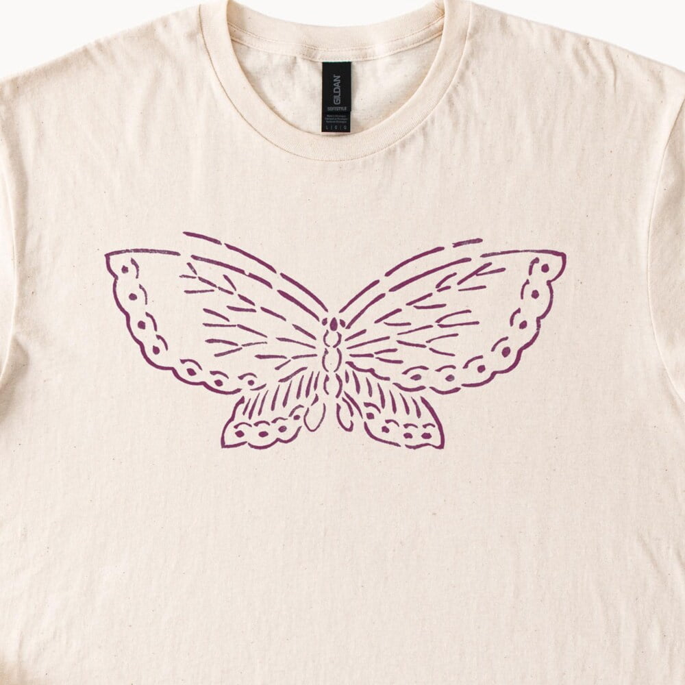 Boho Butterfly Line Art Graphic Tee Natural Color Shirt Aesthetic ...