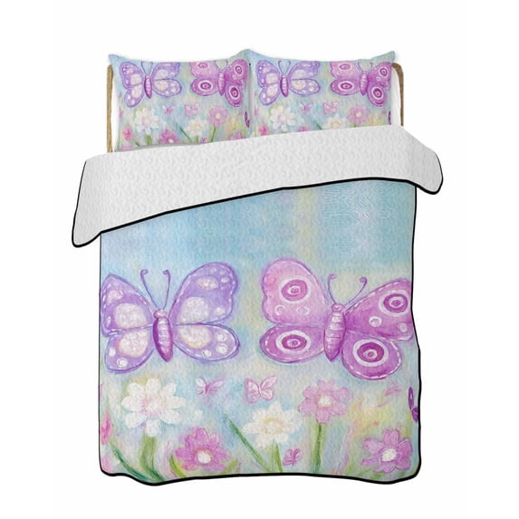 Boho Butterfly Quilts Bedding Set California King Wildflowers Grass ...