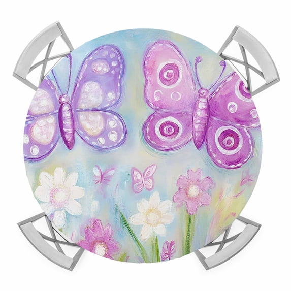 Boho Butterfly Round Table Cover, Wildflowers Grass Floral Garden ...