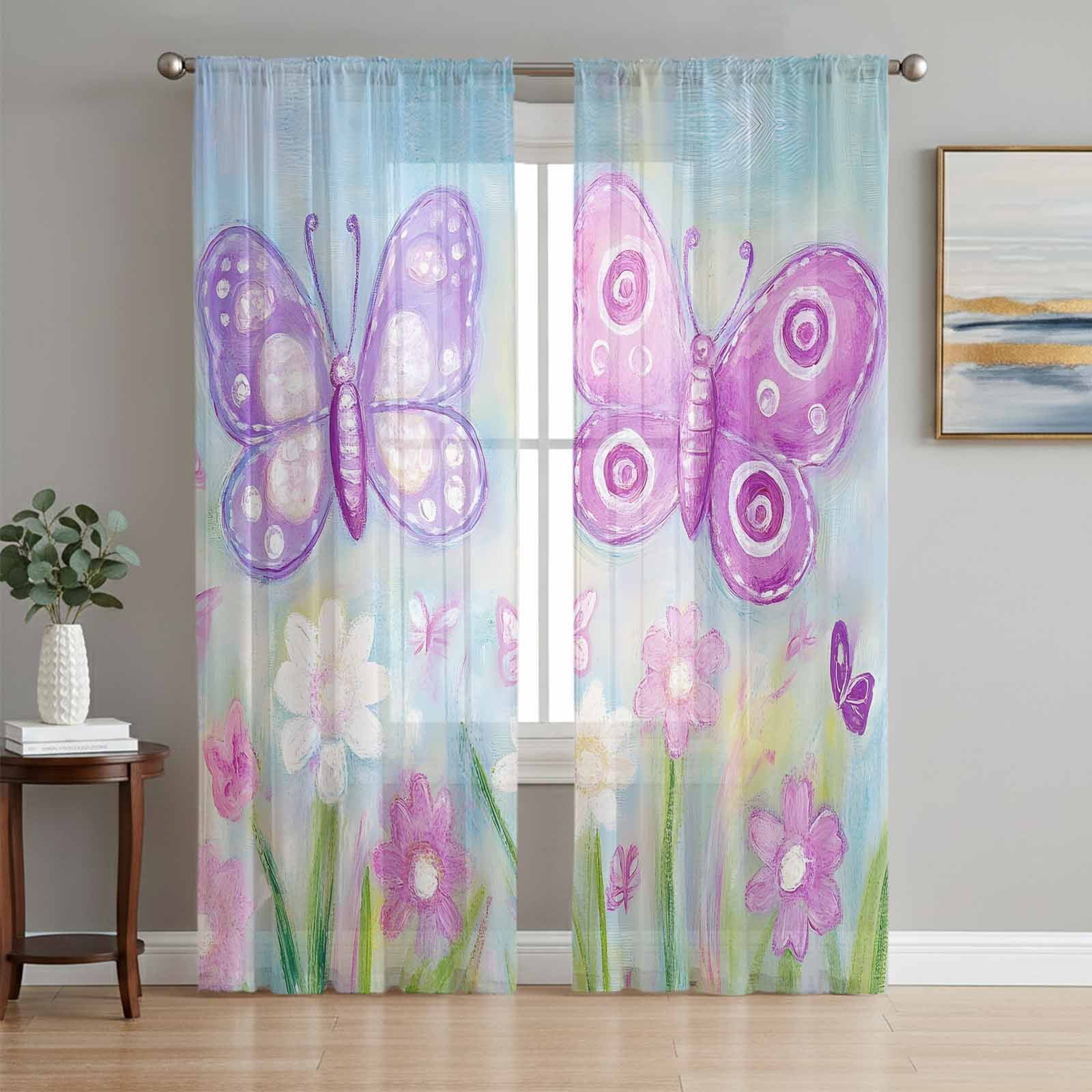 Boho Butterfly Sheer Curtains for Living Room Bedroom, Wildflowers ...