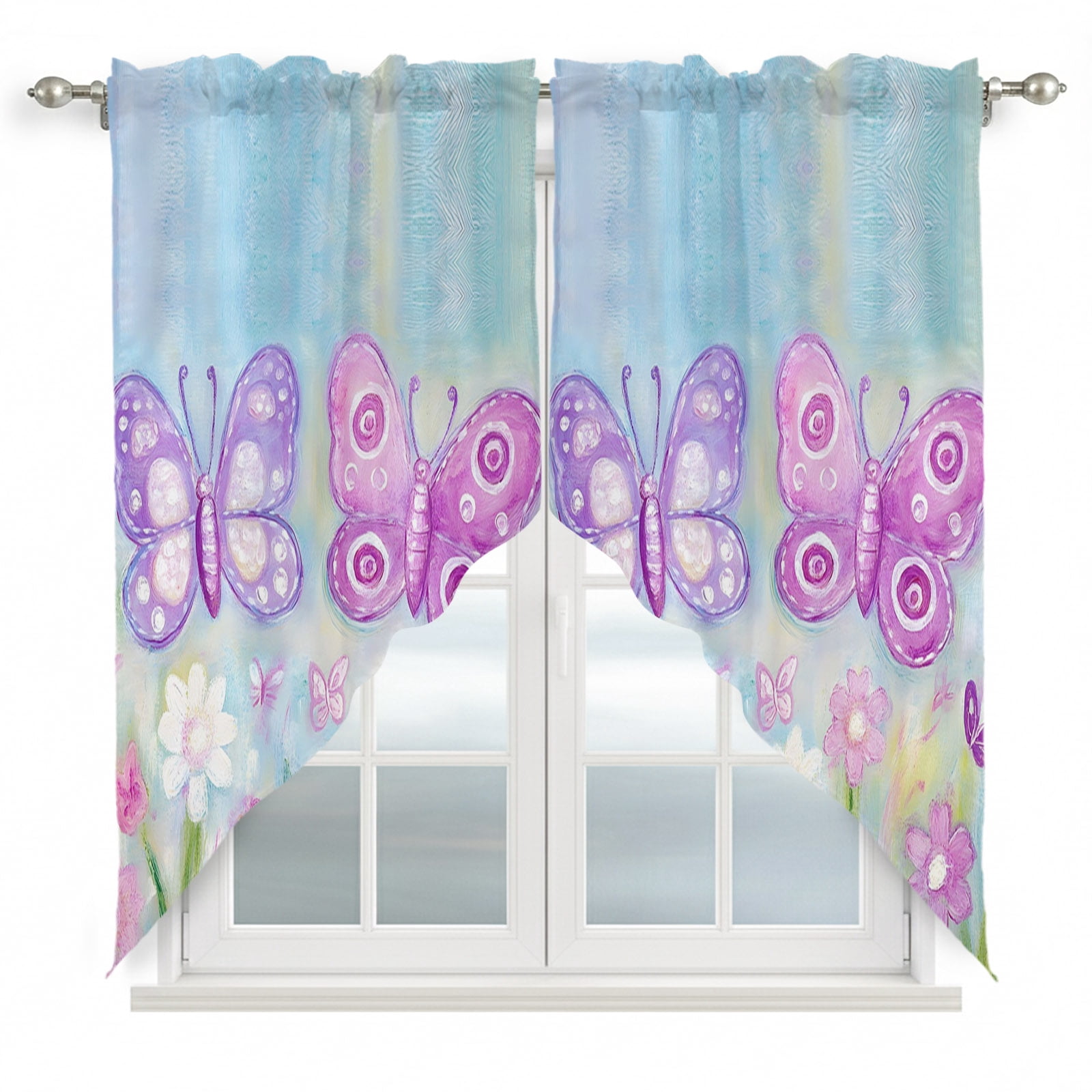 Boho Butterfly Swag Curtain Valance for Window 2 Panels Wildflowers ...