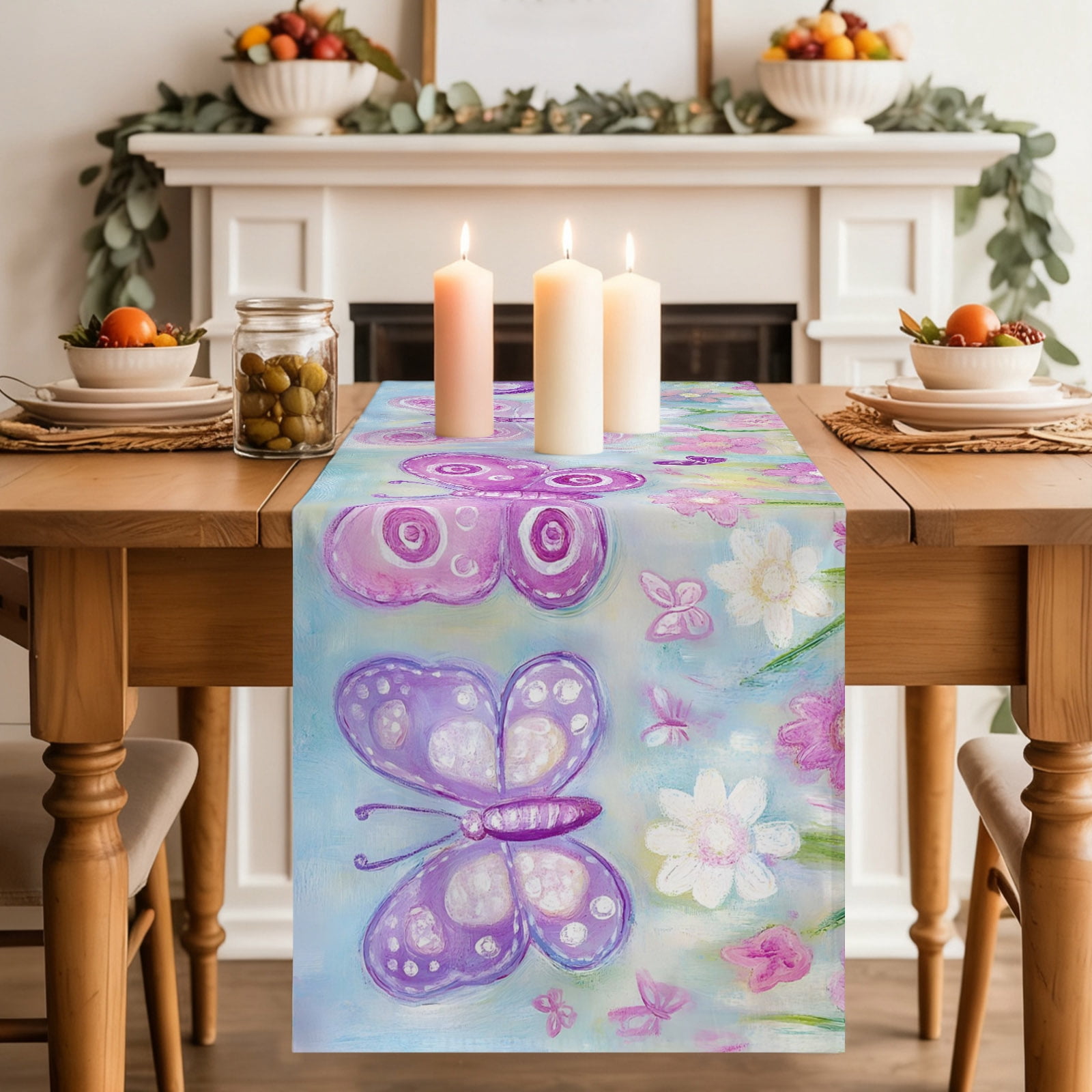 Boho Butterfly Table Runner 13x48 Inch Wildflowers Grass Floral Garden ...