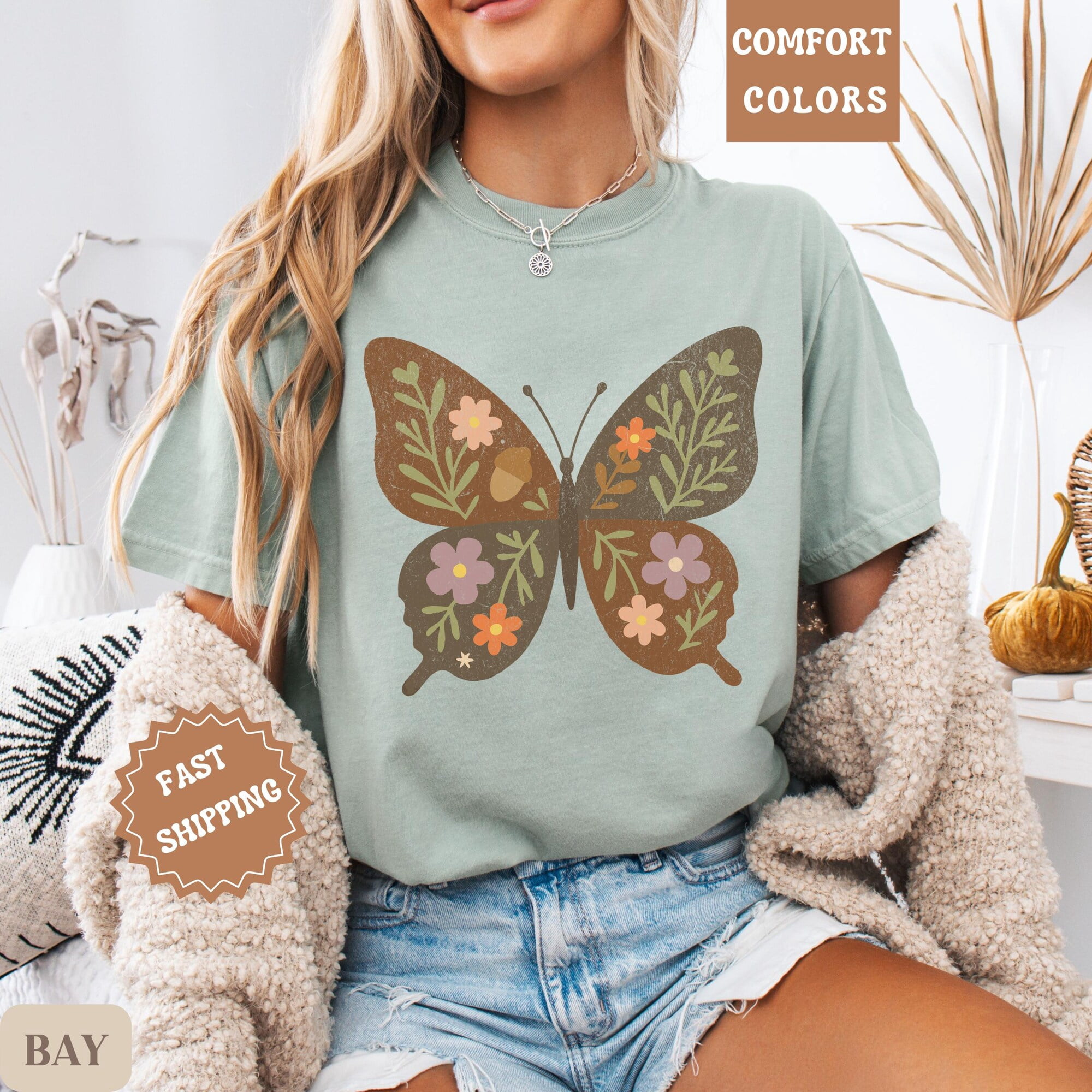 Boho Butterfly Tee Nature Lover Shirt Plant Mom Gift Minimalist ...