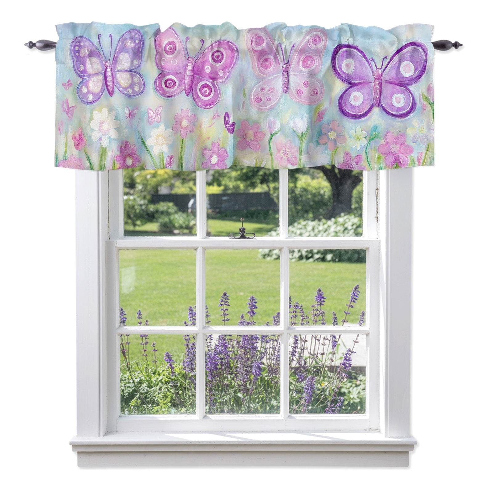Boho Butterfly Valances for Windows Wildflowers Grass Floral Garden ...