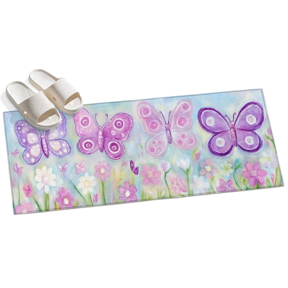 Boho Butterfly Washable Area Rug 2 x 6 ft Wildflowers Grass Floral ...