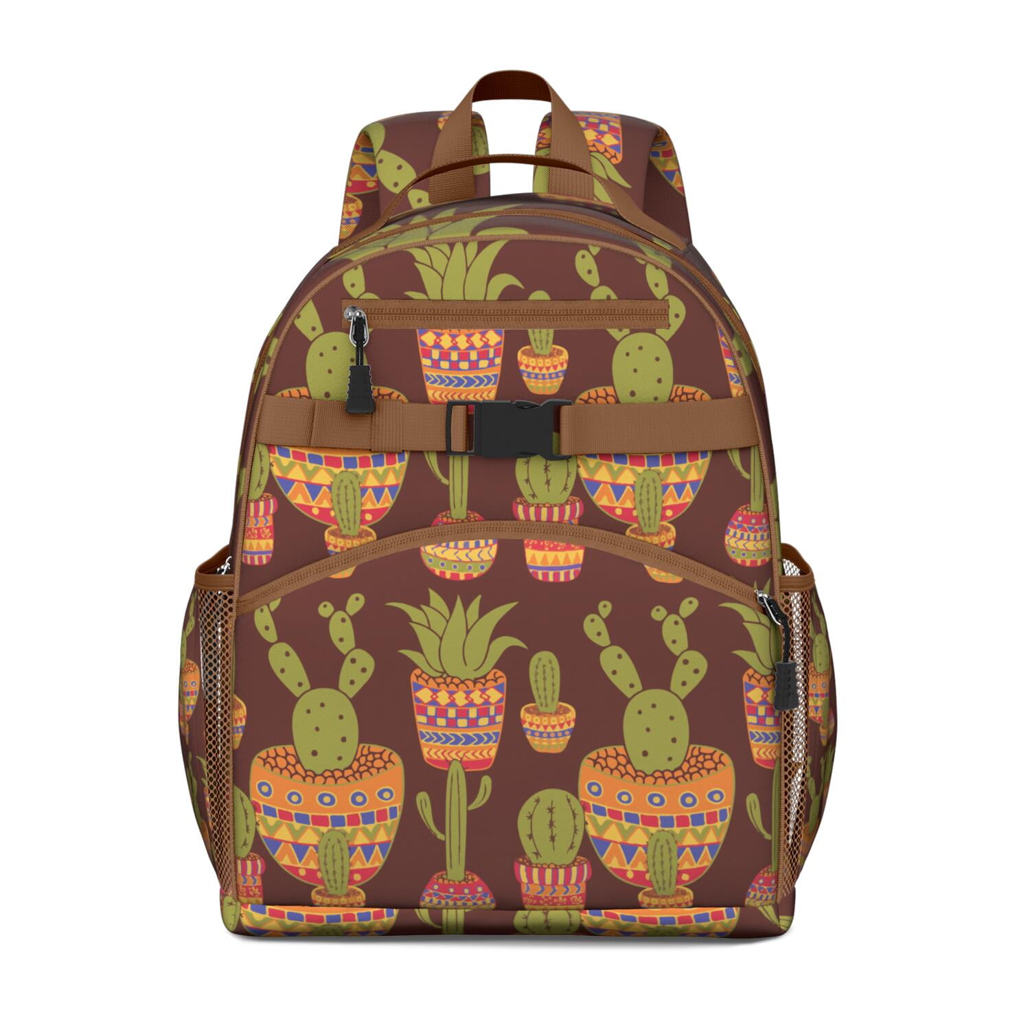 Boho Cactus Backpack - Waterproof Lightweight Book Bag with Spine ...
