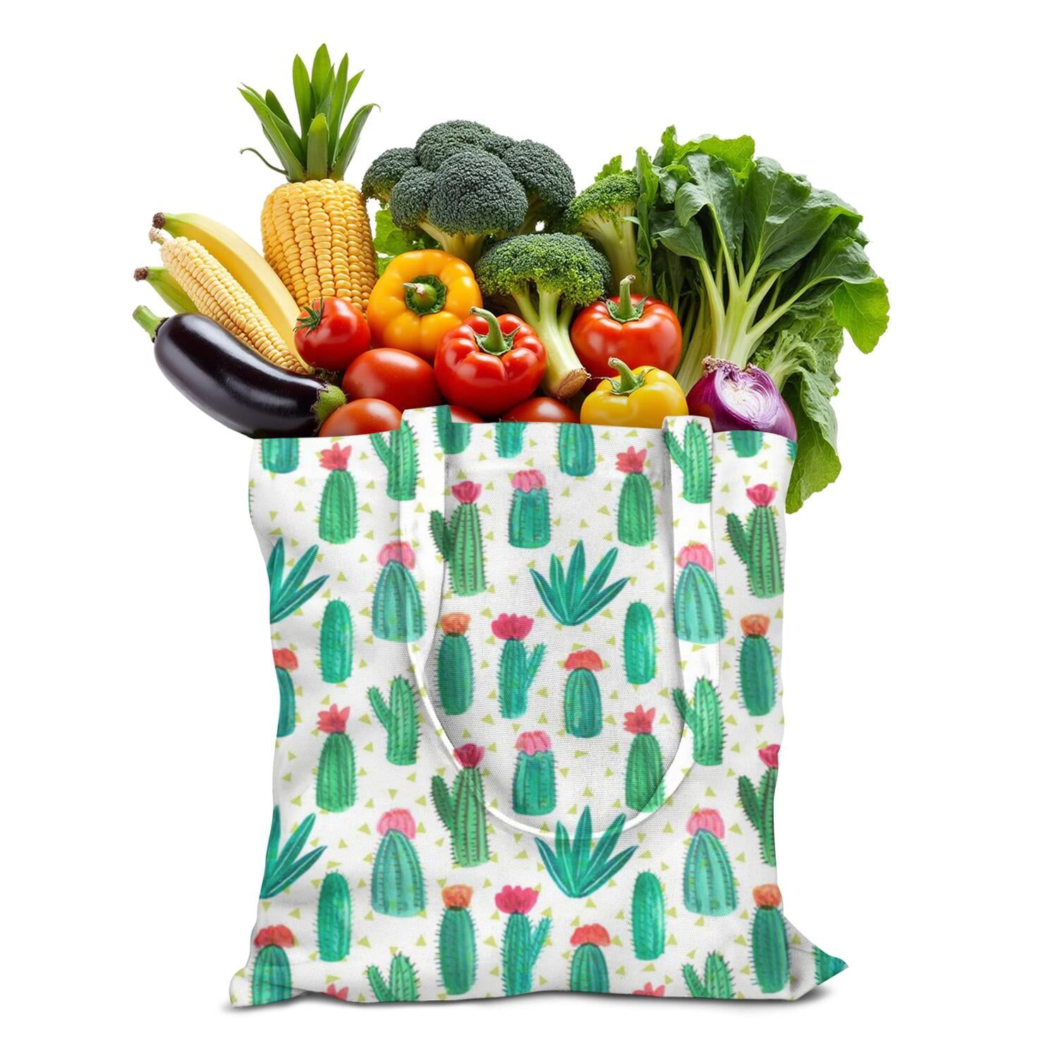 Boho Cactus Canvas Tote Bag, Reusable Cute Kawaii Cactus Handbag, Eco ...