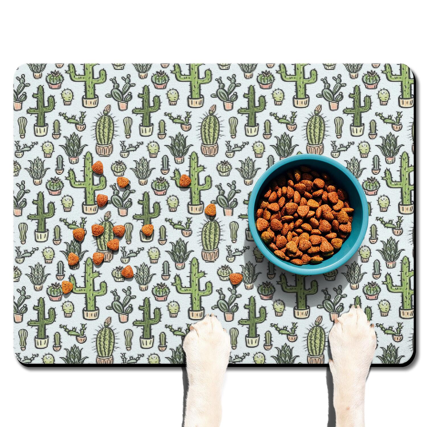 Boho Cactus Dog Food Mat Featuring Vintage Cactus and Botanical ...