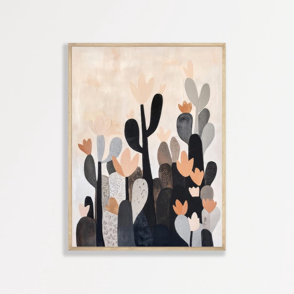 Boho Cactus Painting Minimalist Neutral Wall Art Modern Eclectic ...