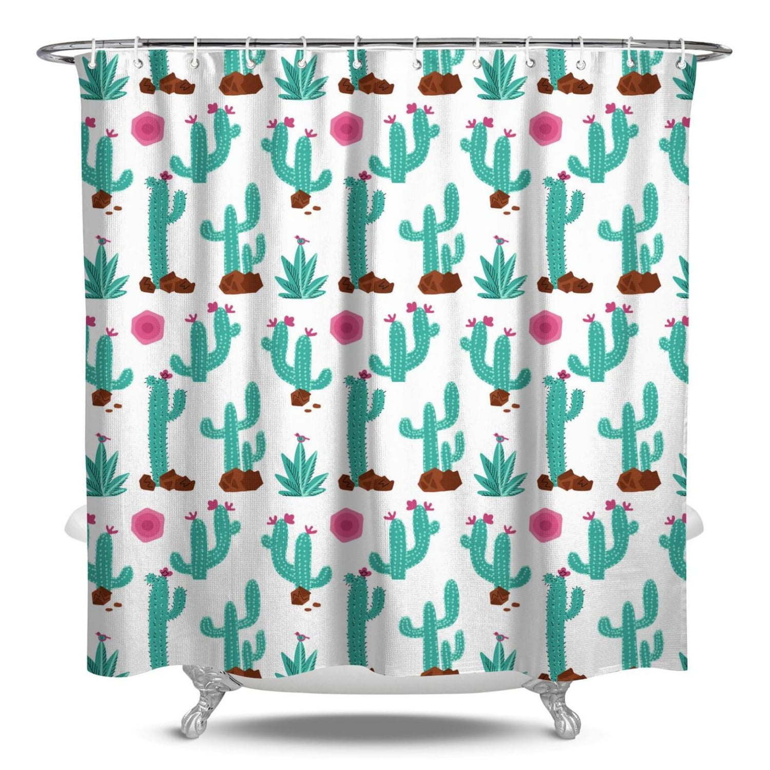 Boho Cactus Shower Curtain Waterproof Quick Dry 84x72 Inches - Southwestern Succulent Print ...