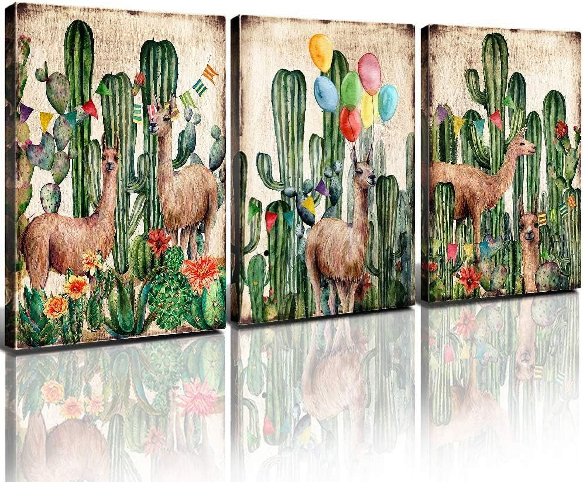 Boho Cactus Wall Art Llama Wall Decor Mexico Desert Alpaca Canvas ...
