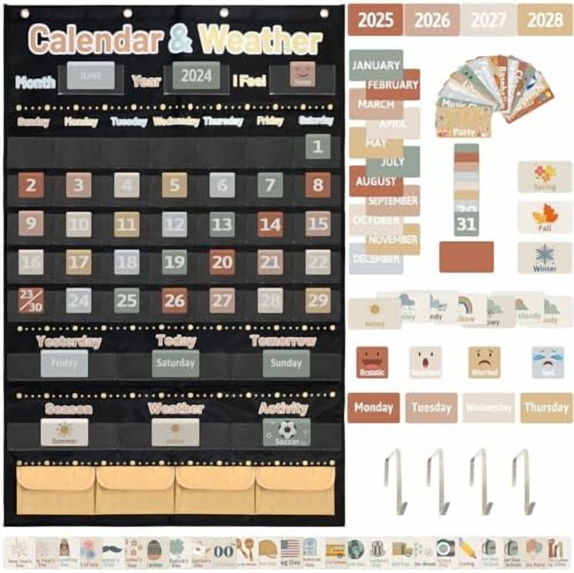 Boho Calendar and Weather Pocket Chart for Kids with 148 Cards ...