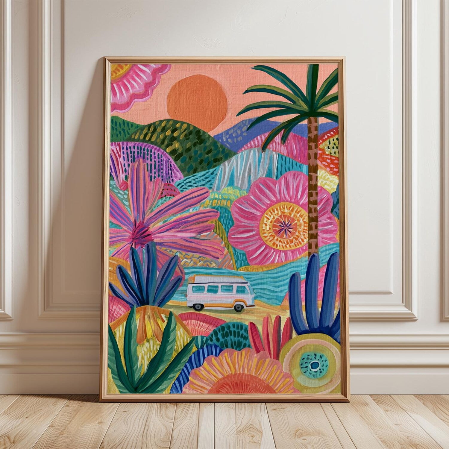 Boho Camper Van, Colourful Landscape Wall Art, Paper Print, Collection ...